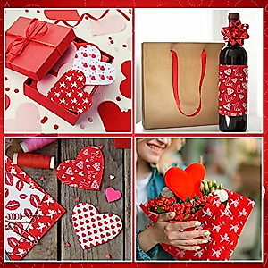 120 Sheets Valentine's Day Tissue Paper Lips Tissue Paper Assorted Love Heart Pattern Present Wrapping Paper 8 Design Red Decorative Art Paper for DIY Crafts Birthday Wedding Baby Shower Decoration