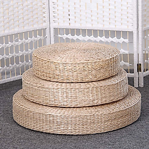 SUPVOX Japanese Style Handcrafted Knitted Straw Flat Seat Cushion,Round Padded Room Floor Straw Mat for Outdoor Seat