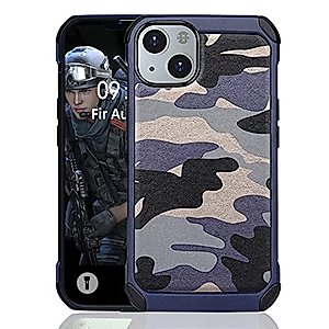YOVIAKK for iPhone 13 Mini 5.4 Inch Camo Case Military Grade Armor Hybrid Phone Case [Camouflage Design] Heavy Duty Tough Rugged Case for Boys Men, Blue