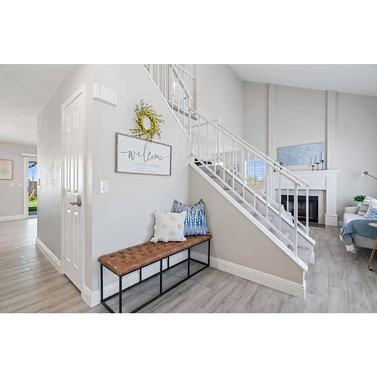 HomePop Faux Leather Button Tufted Decorative Bench with Metal Base, Brown