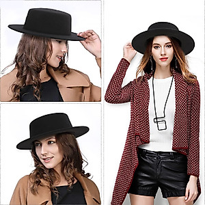 YEAJOIN Fashion Classic Black Fedora Flat Hat, Wide Brim Jazz Hats Church Derby Cap for Women and Men