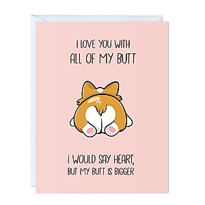 ALY LOU Corgi Anniversary Card for Boyfriend Husband, Funny Birthday Card for Him Her, Sarcastic Adult Card for Wife Girlfriend, Dirty Greeting Card - I Love You With All My Butt