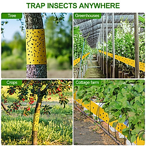 Kittmip 4 Rolls 260ft Lantern Fly Tree Tape Outdoor Adhesive Crawling Insect Trap Yellow Sticky Traps Sticky Barrier Protecting Trees Outdoor Indoor Fruit Tree Lawn Garden Control Aphids Ant Moth