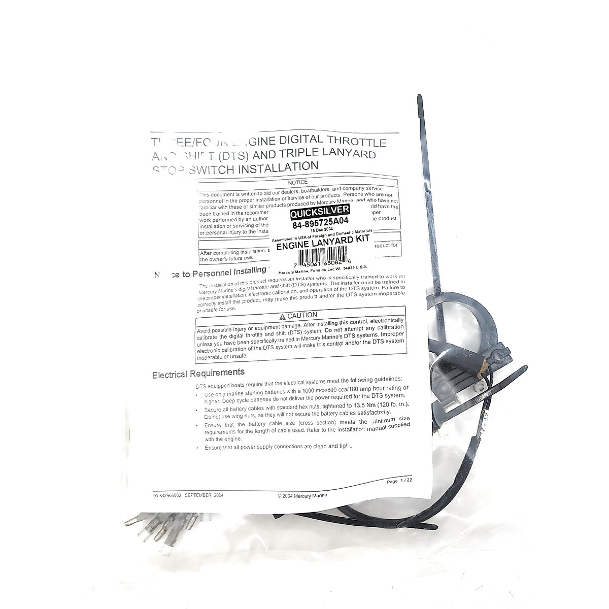 MERCURY NLA New Mercruiser Quicksilver Oem Part # 84-895725A04 Lanyard Kit-Tripl