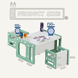 IFLETH Table and Chair Set, Height-Adjustable Toddler Table and Chair Set, Montessori Table Chair for Ages 3-8, Toddler Chairs for Table, Childrens Table for Classroom, Green