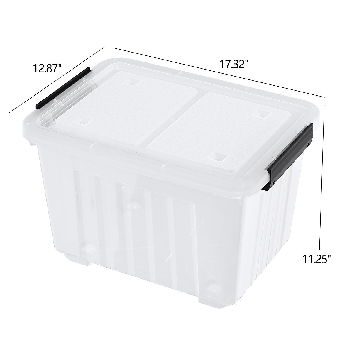 Zopnny 30 Quart Plastic Stacker Box, Large Storage Bin Container with Latching Lids and Wheels for Home and Garage Organizing, Shoes, Tools, Clear Base, 4-Pack