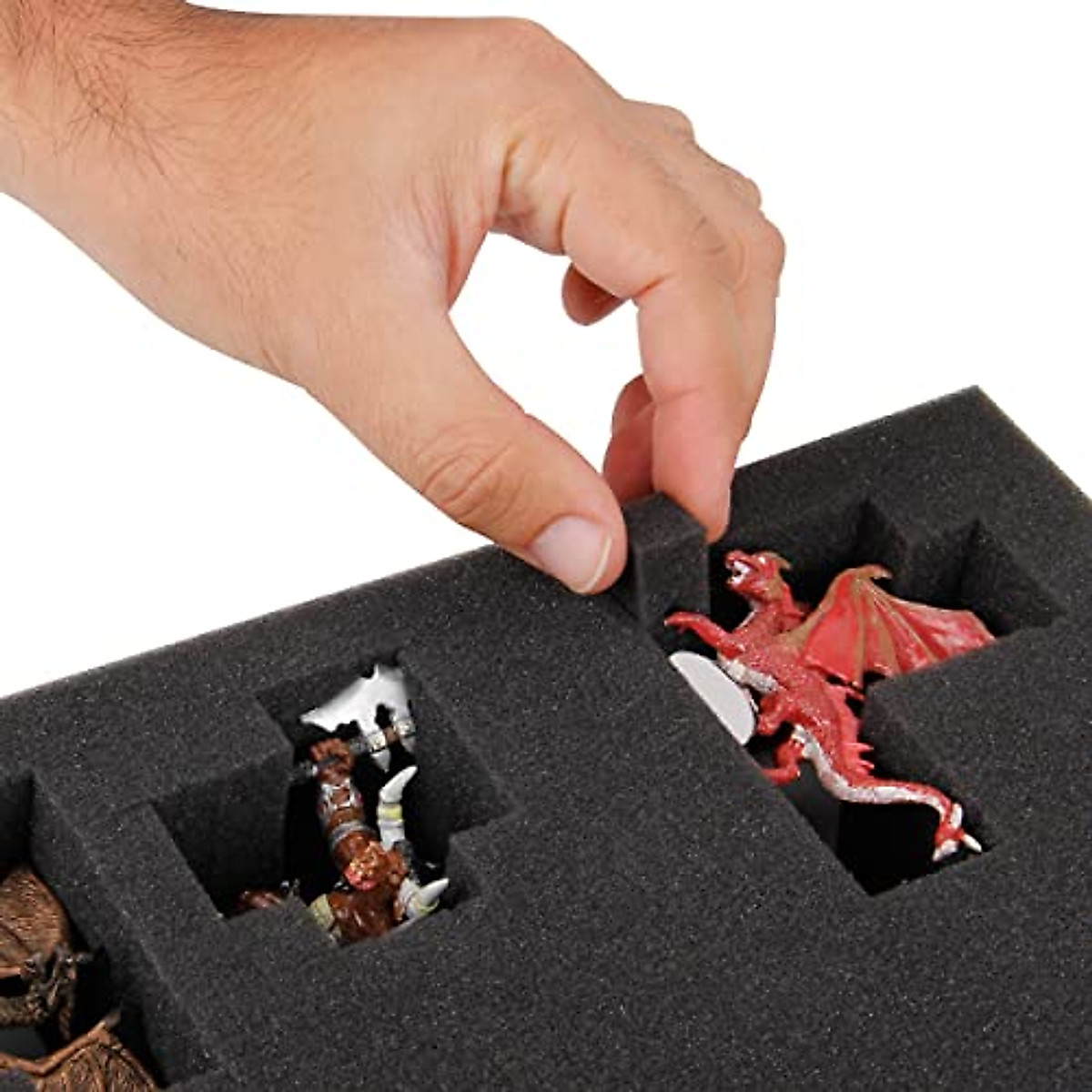 ENHANCE Miniature Figure Satchel - Compact Storage & Carrying Case for DnD Miniatures with Shoulder Strap, 3 Foam Trays (2 Pre-Cut Trays and 1 Pick & Pluck Tray) - Fits Standard 20mm to 25mm Figures