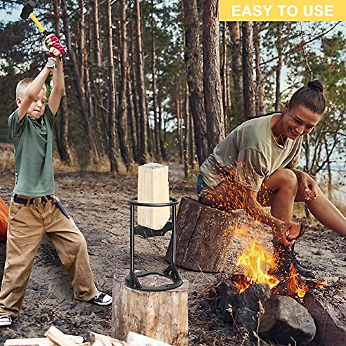 SUDEAUO Firewood Kindling Splitter Manual Log Splitter Wedge Wood Splitter with Hammer and Fixing Screws Included, High Carbon Steel Kindling Splitter for Wood,Safe and Portable