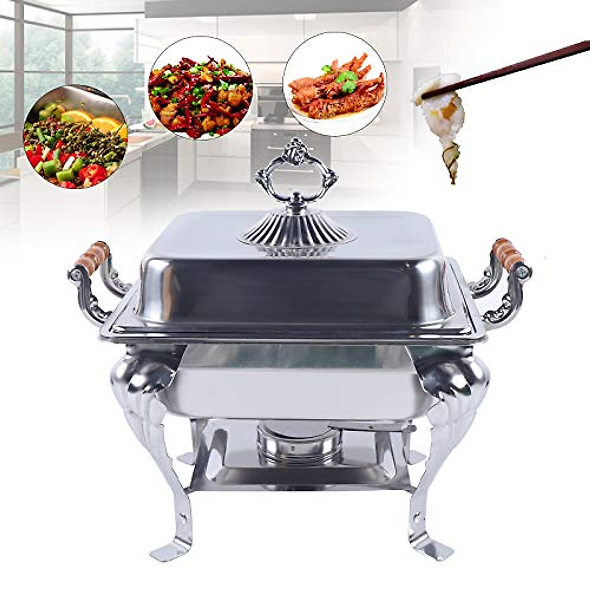 Stainless Steel Warming Container Chafing Dish Food Warmer Food Insulation, Frame Water Trays Food Pan Fuel Holder and Lid Food Warmers for Wedding, Parties, Banquet, Catering Events
