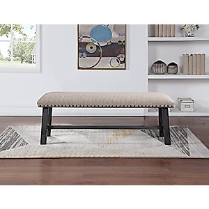 OSP Home Furnishings Callen Bench with Antique Bronze Nailhead Trim, Antique Grey Frame and Grey Fabric
