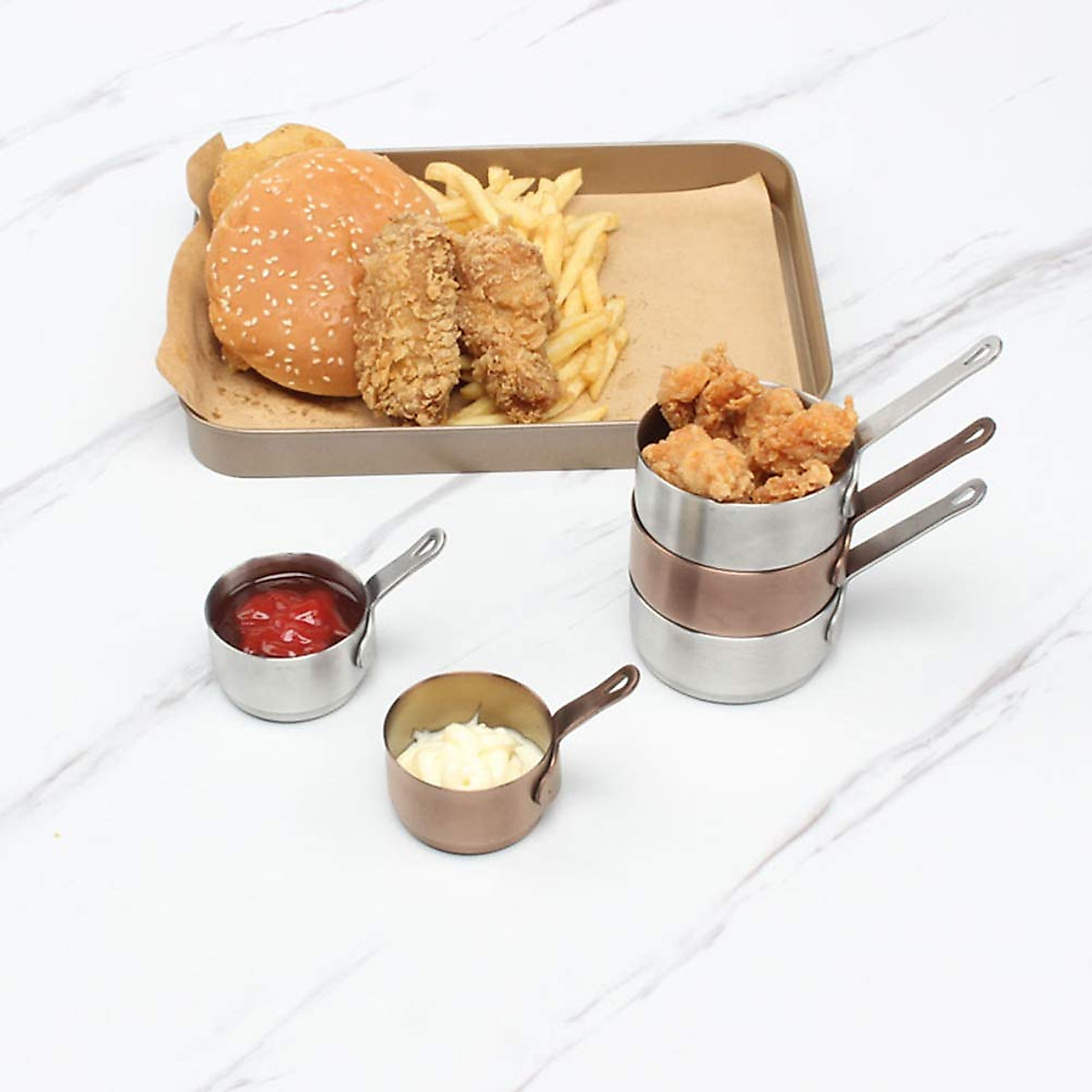 Hemoton Coffee Creamers Dip Bowls Condiment Bowls 100ML Stainless Steel Soy Sauce Dish Mini Ramekin Cups with Handle for Dipping Vinegar BBQ Pudding Cake 50ml Tea Kettle Stainless Steel