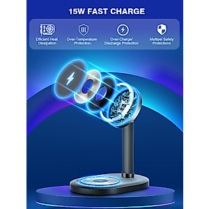 2 in 1 Magnetic Wireless Charger, 15W Fast Charging Mag-Safe Charger Stand for iPhone 15/14/13/12 Series, Wireless Charging Station for AirPods 3/Pro/2 (with QC3.0 Adapter)