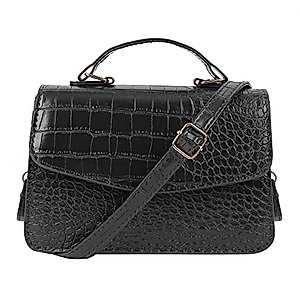 Goodbag Women Crocodile PU Leather Clutch Purse Detachable Shoulder Strap Tote Handbag, Black