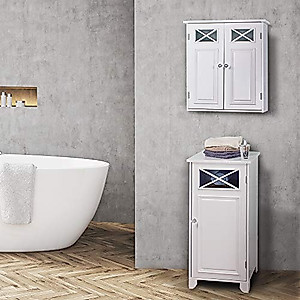 Elegant Home Fashions Dawson Wooden Space Saver with Cross Molding and 2 Doors, White & Elegant Home Fashions Dawson Removable Wooden Wall Cabinet with Cross Molding and 2 Doors, White