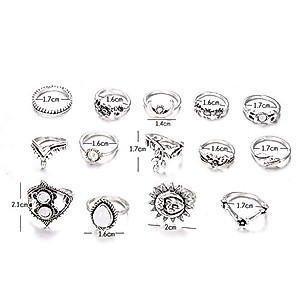 SEniutarm Engagement Love Rings Wedding Bands 14Pcs Vintage Sunflower Moon Finger Midi Knuckle Rings Set Women Party Jewelry for Women/Girl Finger Rings DIY Jewelry Gifts - Silver