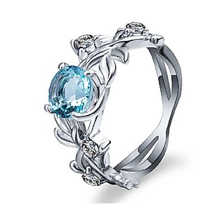 HUKQBUNX 925 Sterling Silver Fashion Zircon Hand Jewelry Princess Engagement Ring Sapphire Natural Aquamarine CZ Square Crystal Zircon Women's Precious Ring Size 6-10 (Size 8)