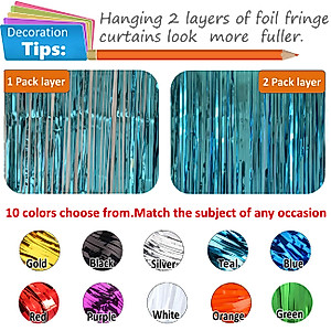 Moohome 2 Pack Teal Blue Foil Fringe Curtain, Fringe Backdrop Curtains for Birthday Wedding Engagement Bridal Shower Bachelorette Party Decorations