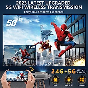 SIVEPY Projector With Wifi and 5.1 Bluetooth, 5G WiFi Native 1080P/12000L 4K Supported, Portable Outdoor with Carry Bag Projector Video Projector Phone Projector with Screen for iPhone,TV Stick, Mac