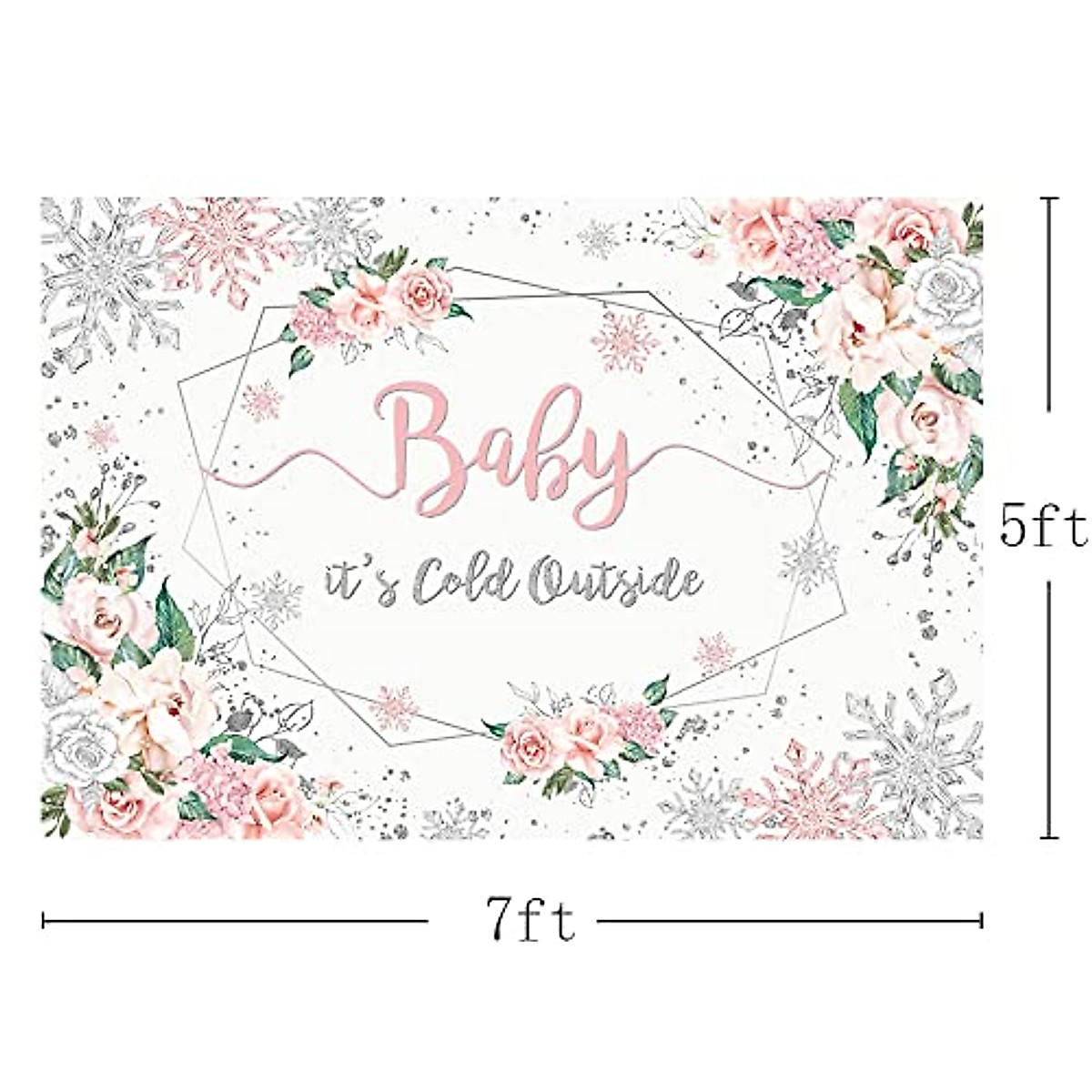 MEHOFOND Baby It's Cold Outside Backdrop Sliver Snowflake Girl Baby Shower Party Decorations Winter Wonderland Photography Background Snowfall Banner Blush Pink Floral Studio Props 7x5ft
