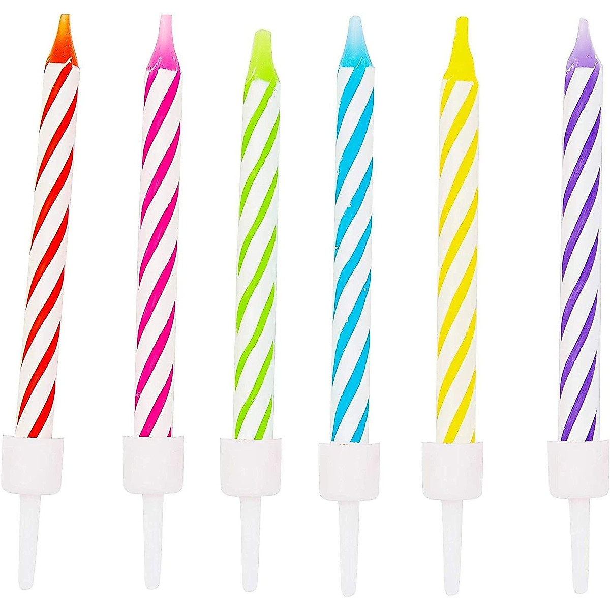 BLUE PANDA - 154-Piece Candles Number 0-9 Rainbow Stripes Birthday Cake Numeral Topper Decorations with Holders for Party Decor
