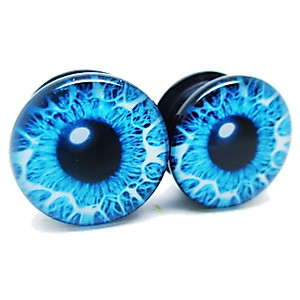 Pierced Republic Blue Eye Ear Plugs - Acrylic - Screw on - New *Pair* - 8 Sizes (0 Gauge (8mm))