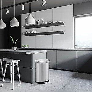 Birsppy Innovaze 10.6 Gal./40 Liter Stainless Steel Semi-Round Step-on Trash Can for Kitchen