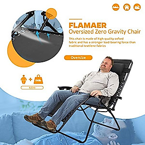 Flamaker Zero Gravity Chair Oversized Padded Patio Adjustable Recliner Outdoor Lounger Chair with Headrest for Poolside, Yard and Camping (Black)