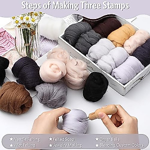 Preboun 156 Pcs Needle Felting Kit 240g Wool Needle Felting Roving Yarn Needle Felting Kit 8.46 oz Felted Animal Painting DIY Craft Supplies Tools Materials for Starter, 12 Colors 10g/Pack (Classic)