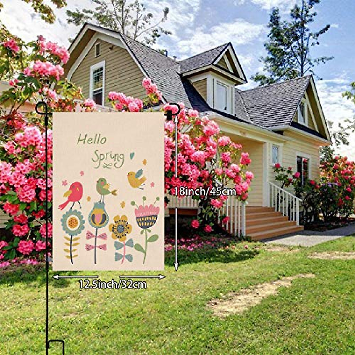 BLKWHT Hello Spring Garden Flag Vertical Double Sided 12.5 x 18 Inch Easter Bird Floal Yard Decor