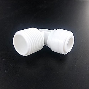 Wesell Union Elbow 3/8" x 1/2"Inch Male Thread Quick Connect Fittings Connection Parts for Water Filters/Reverse Osmosis RO Systems(Pack of 10)