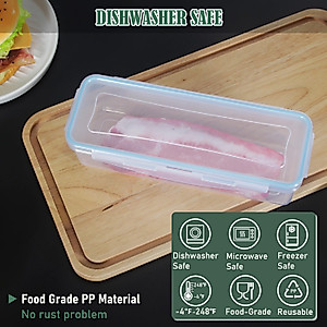 Bacon Storage Container with Air-tight Lids for Fridge BPA - free Long Bacon Containers Dishwasher Safe Plastic Deli Meat Keeper with Kitchen Food Serving Tongs for Refrigerator (Bacon Container Blue)
