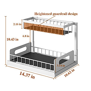 Under Sink Organizers and Storage Pull Out Cabinet Organizer and Storage Metal 2 Tier Under Sink Drawer Organizer Bottom Drawer Slide Out Under Sink Storage Shelf For Kitchen Bathroom, White