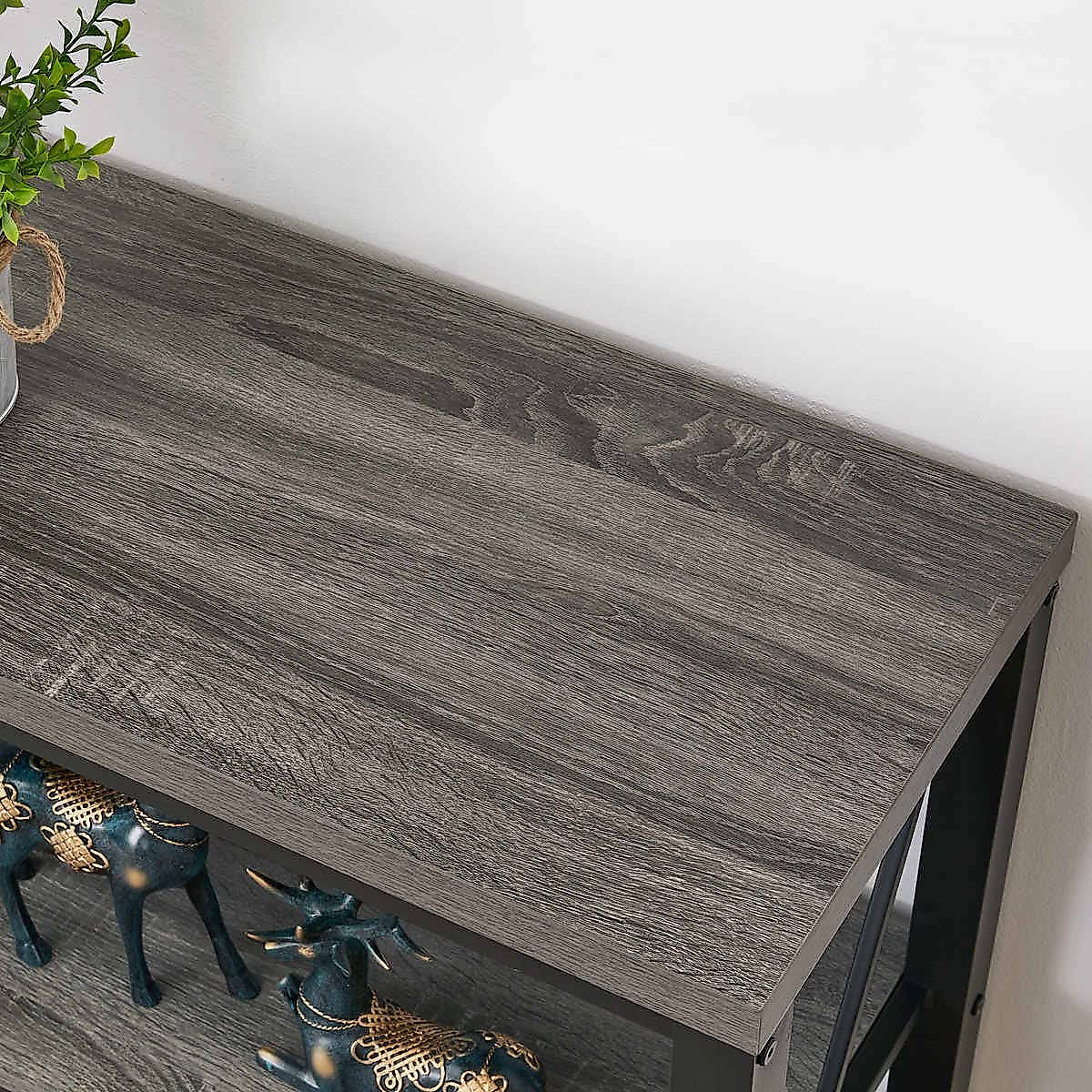 BON AUGURE Rustic Sofa Table Behind Couch, Industrial Console Tables for Entryway, 3 Tier Wood Shelves Entry Table with Storage for Foyer, Hallway, Front Door (47 Inch, Dark Grey Oak)