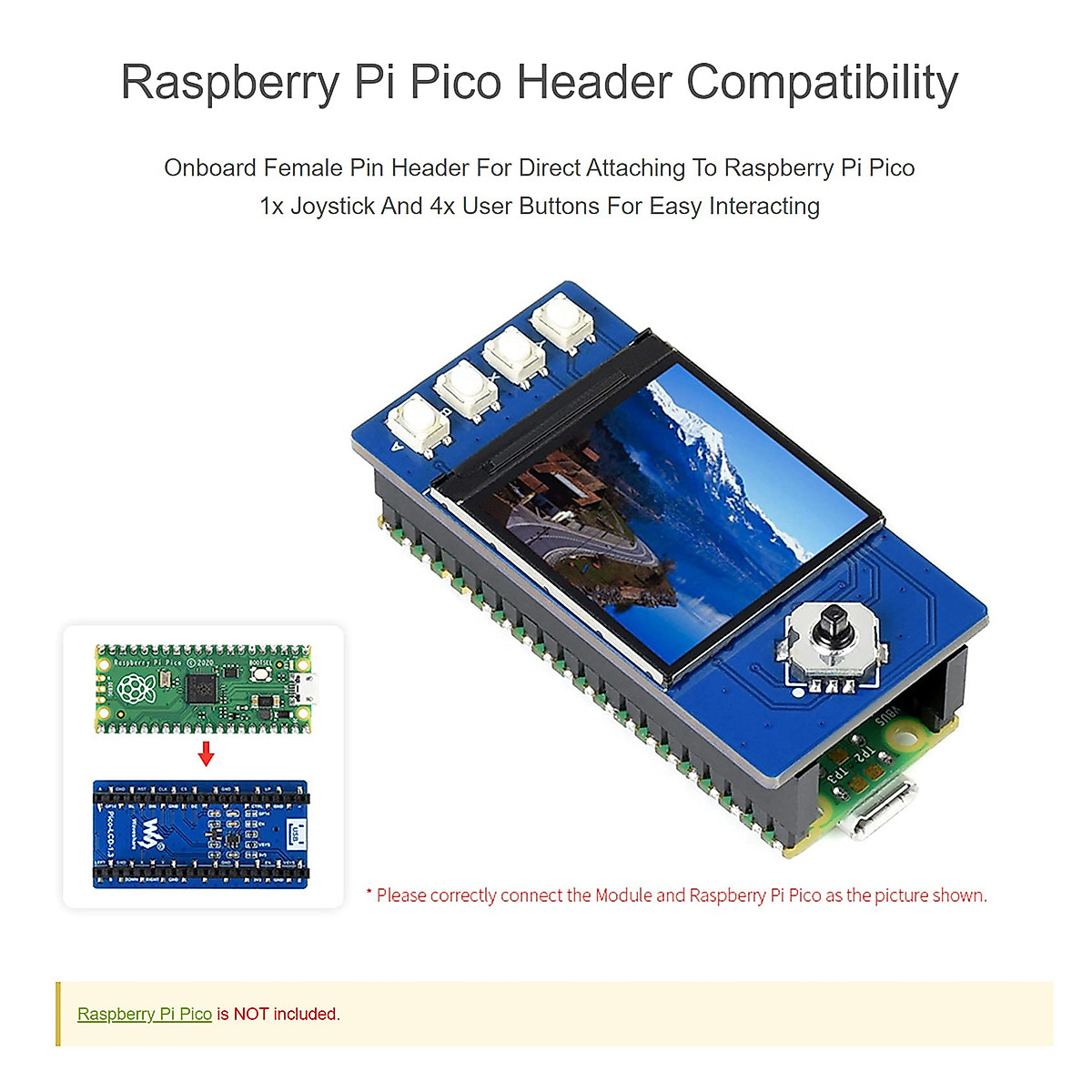 waveshare 1.3 inch LCD Display for Raspberry Pi Pico, IPS Screen Display Module, 65K RGB Colors, 240x240 Pixels, Embedded ST7789 Driver Chip, Using SPI Bus, Compatible with Raspberry Pi Pico Header