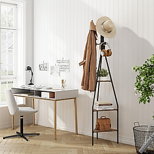 Hoctieon 3-Tier Coat Rack Freestanding with Hooks, Industrial Coat Tree Freestanding, Mordern Coat Racks Free Standing with Shelf, Coat Rack with Storage for Clothes, Hats, Bags