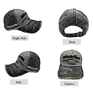 YULOONG Vintage Cotton Baseball Cap Denim Frayed Edge Sunhat Adjustable Unisex