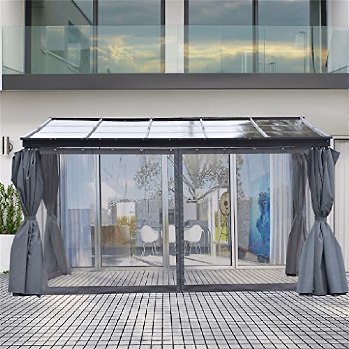 UXZDX 13' X 9.5' X 8' Hardtop Gazebo with Netted Curtain, Outdoor Porch Patio Gazebo, Durable Aluminum Frame for Garden