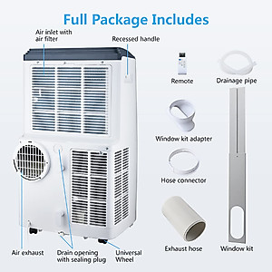 Portable Air Conditioner - Rintuf 12000 BTU Portable AC, Cools Rooms up to 550 Sq.ft, Also as Dehumidifier & Fan & Smart Timer, with Handy Remote, Washable Filter, Universal Wheels, Window Kit