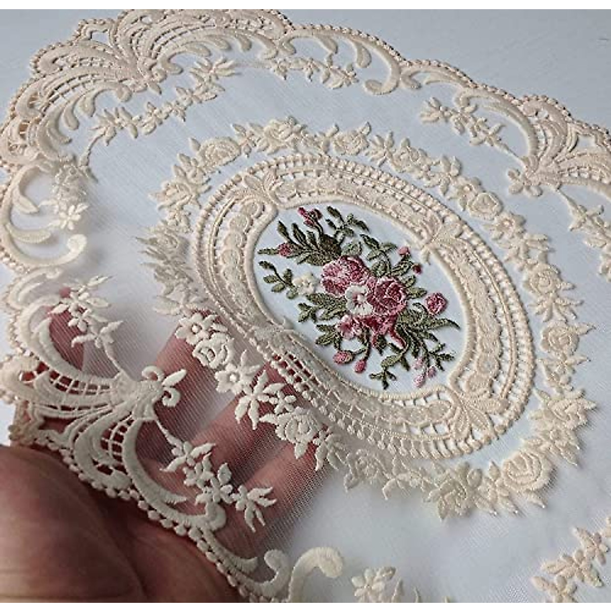 2Pack Retro Lace Placemats, French Crochet Doilies, Handmade Embroidered Table Mats, 12x16-in Beige Place Mats Cup Mat