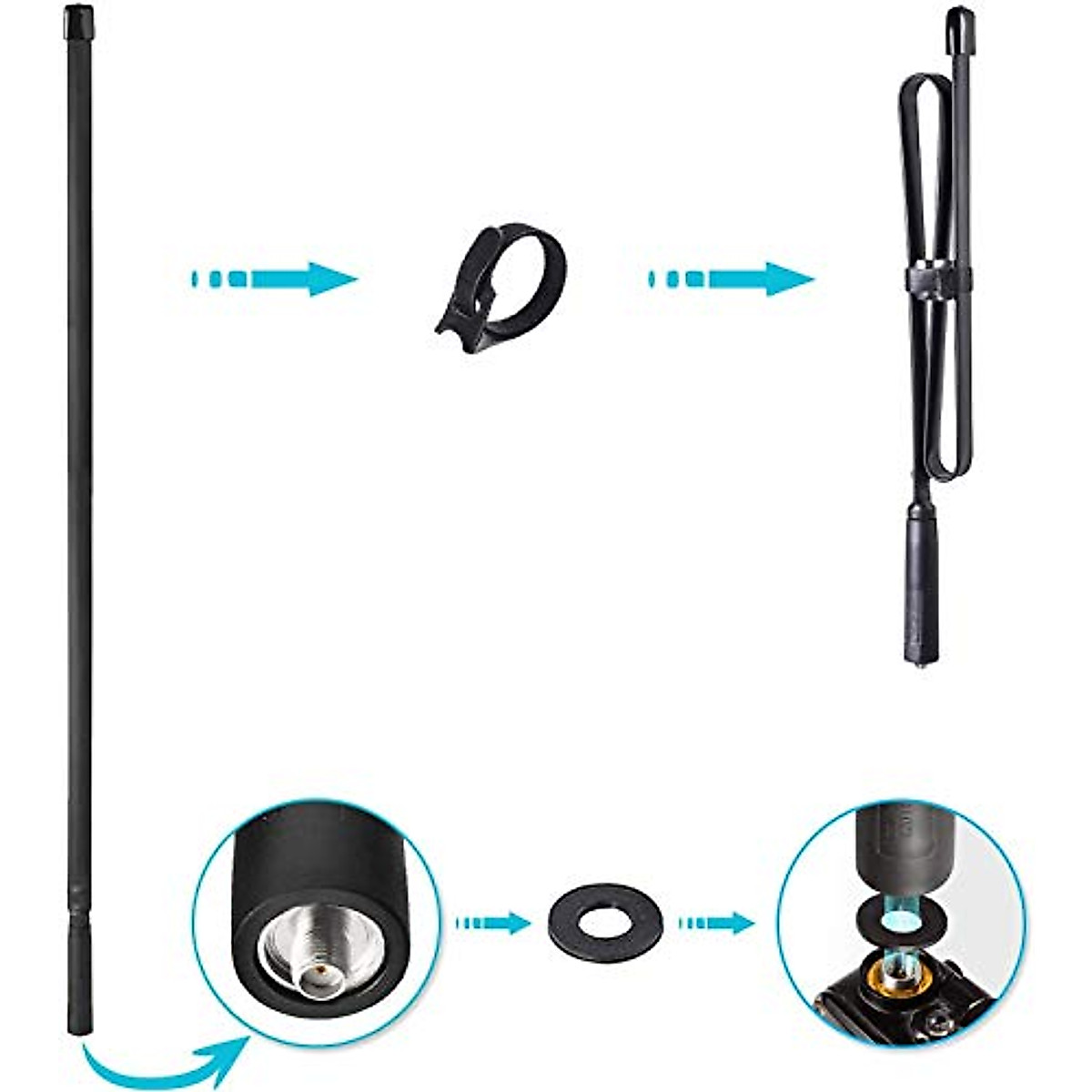 Bingfu Dual Band VHF UHF 136-520MHz 18.5 inch Foldable CS Tactical SMA Female Ham Radio Antenna with 3 feet Extension Relocation Cable for Kenwood Baofeng BF-F8HP UV-5R UV-82 BF-888S GT-3 Ham Radio