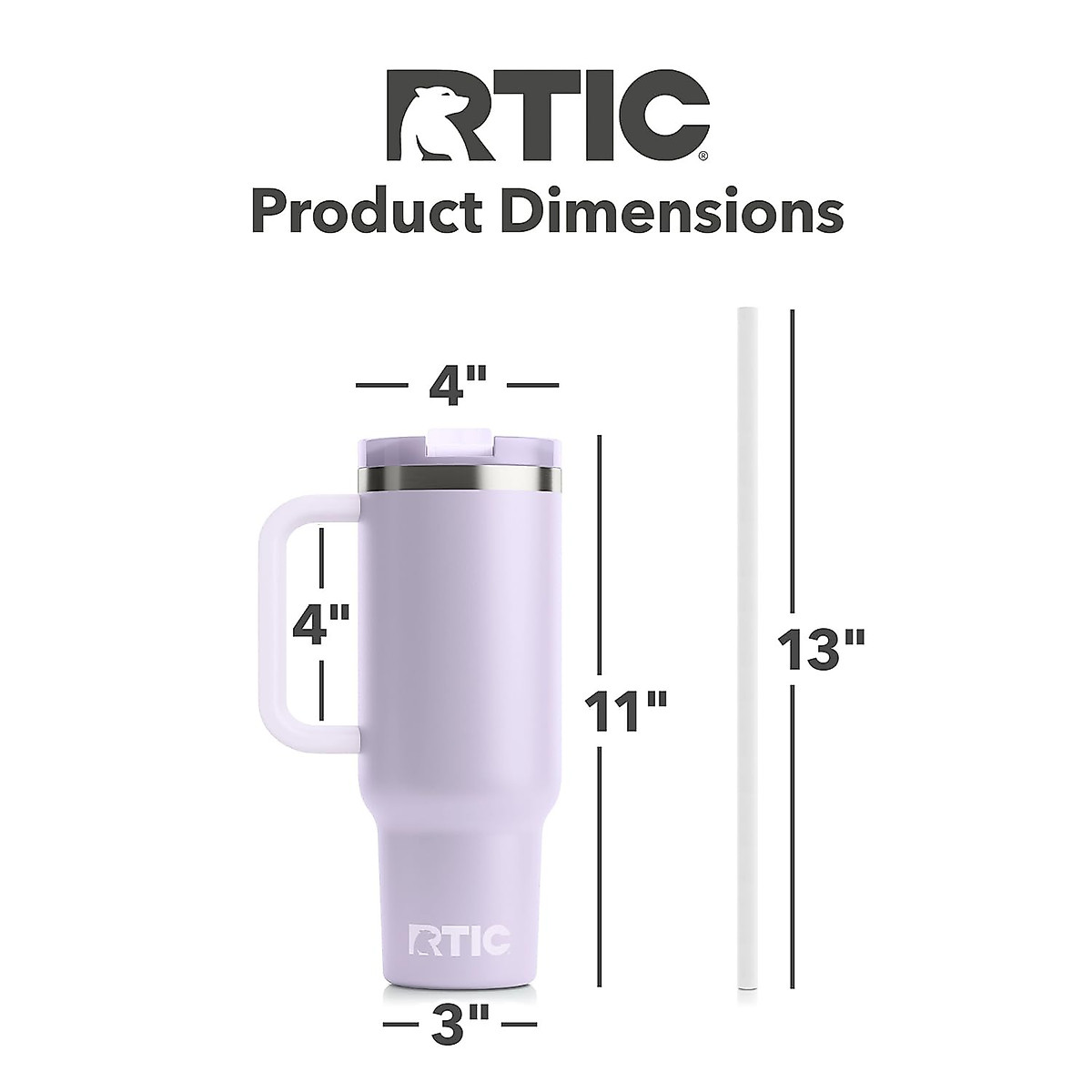 RTIC 40 oz Road Trip Tumbler Double-Walled Insulated Stainless Steel Portable Travel Coffee Mug Cup with Lid, Handle and Straw, Dusty Lilac