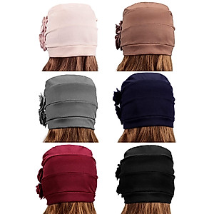 6 Pieces Women Turban Flower Caps Vintage Beanie Headscarf Elastic Headwrap Hat