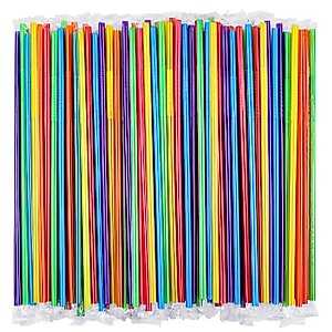 300 Pcs [Individually Wrapped] Colorful Flexible Plastic Straws, Disposable Bendy Straws, (9.45" Long and 0.23'' Diameter), BPA-Free