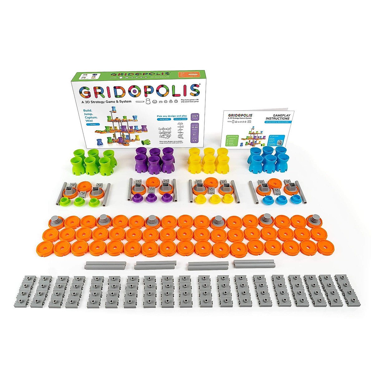 Gridopolis - A 3D Tabletop Strategy Game : Family-Friendly 1-4 Player Innovative Board Games for Adults, Teens & Kids Ages 8+ (Great for STEAM Learning)