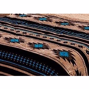Linen Mart Southwest Aztec Sherpa Borrego Fleece Blanket - 3 Piece Set (Tan) (Queen)