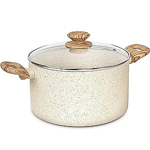 MICHELANGELO Nonstick Stock Pot, 6 Quart Cooking Pot with Lid, Induction Soup Pot White Granite, Non Stick Pot with Stay-cool Handle, 6 Quart Pot for Cooking