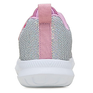 Toandon Little Girls Kids Sneakers Sequins Shoes Breathable Lightweight Elastic Band Athletic Sport Running Walking Fashion Child Strap Non Slip Hook and Loop Closure Sneakers Pink Blue Size 2