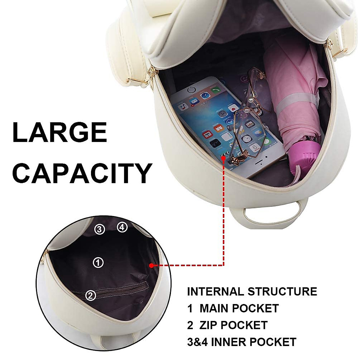 ZGWJ Mini Leather Backpack Purse Bowknot Small Backpack Cute Casual Travel Daypacks for Women(3-Pieces) Beige