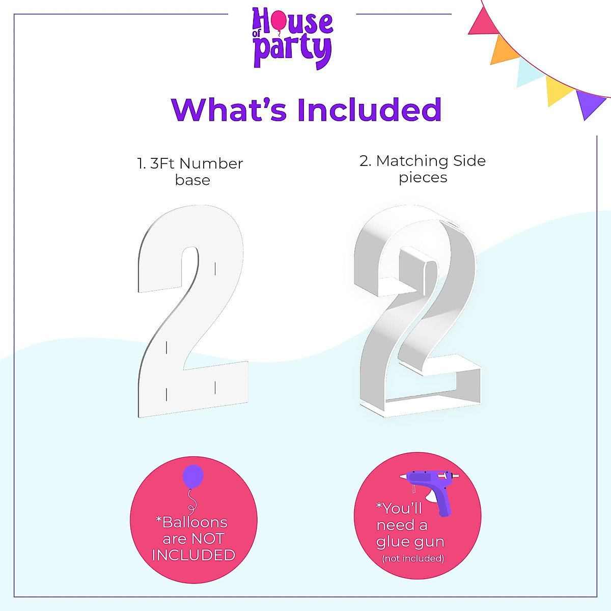 HOUSE OF PARTY 3FT Mosaic Numbers for Balloons- Marquee Numbers Pre-Cut Light Up Balloon Number Frame, Mosaic Cardboard Numbers 2 for 12th 20th 21st Birthday, Anniversary, Graduation Party Decorations