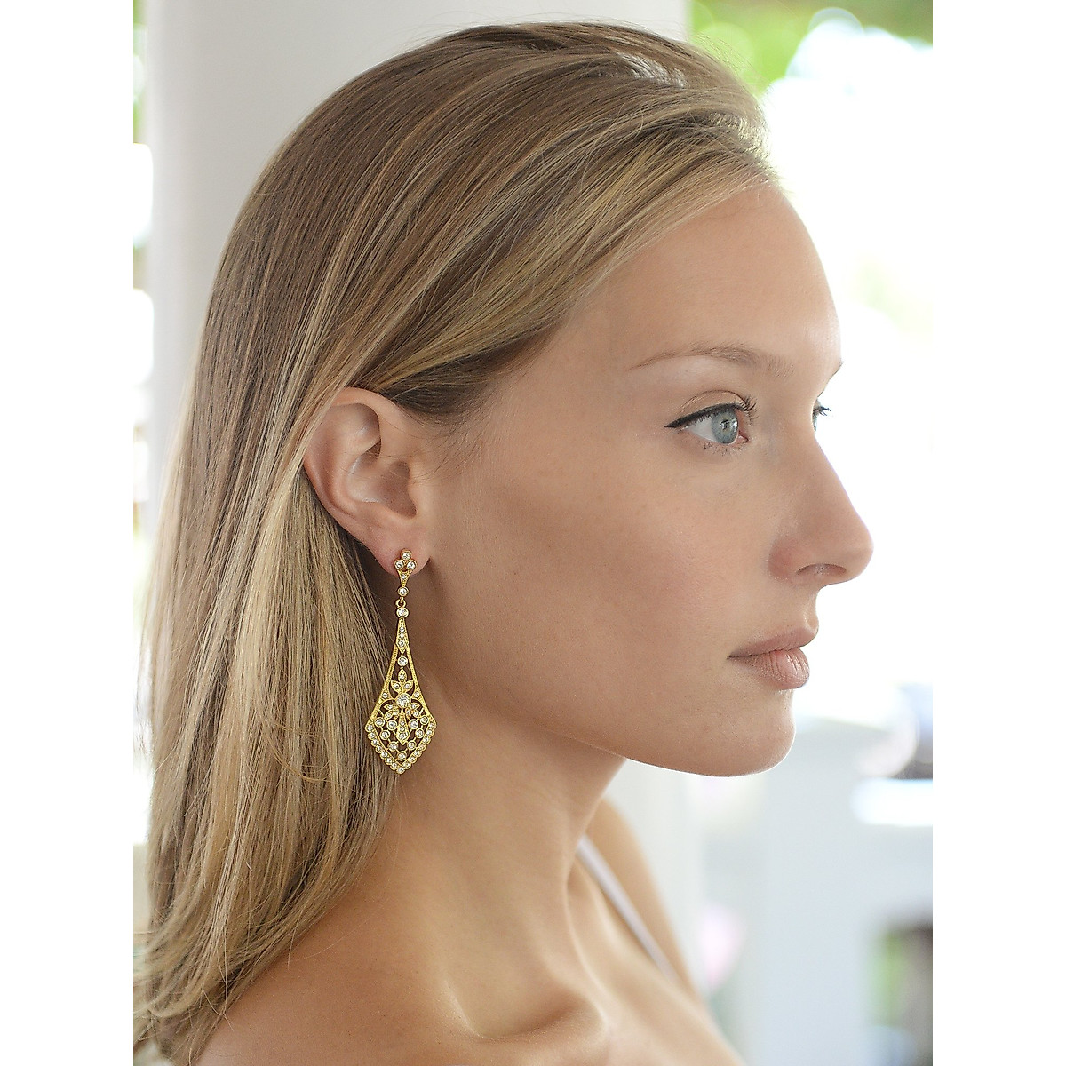 Mariell Gold Dangle Bridal Earrings, Dramatic 2 ¾" Length, Perfect Jewelry for Brides, Bridesmaid, Prom and Homecoming, Romantic Jewelry Gift For Women